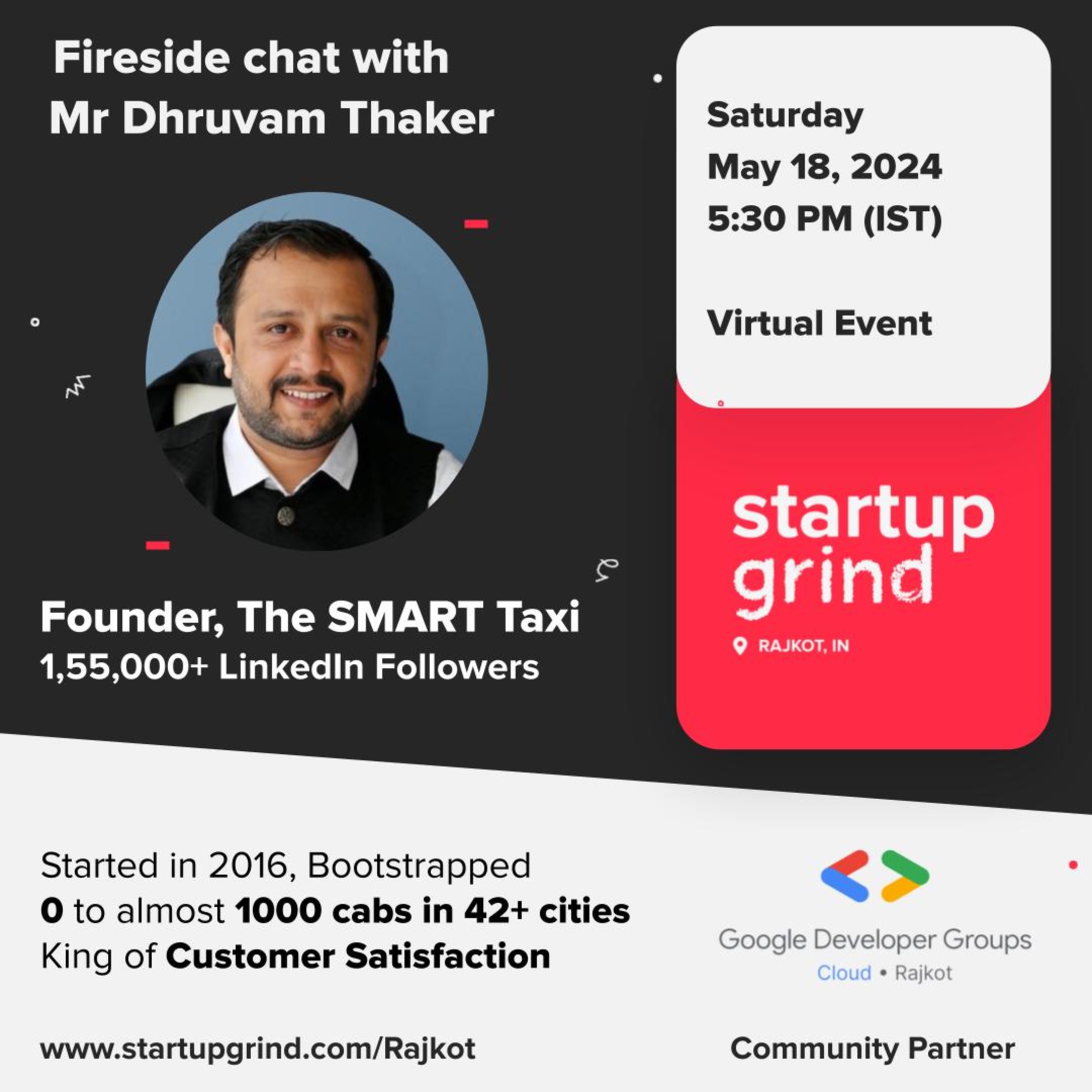 See Fireside chat with Mr. Dhruvam Thaker at Google Developer Groups GDG Cloud Rajkot